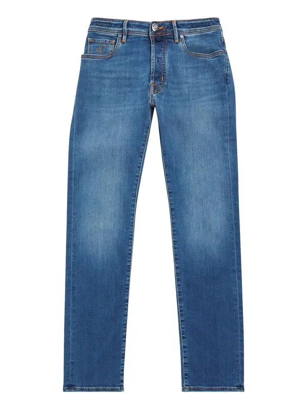 Jacob Cohen Crocodile Leather Patch Straight Jeans - Blue