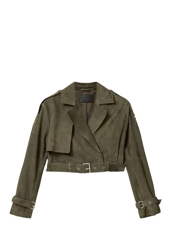 ALLSAINTS Ophelia Goat Suede Cropped Jacket - Green