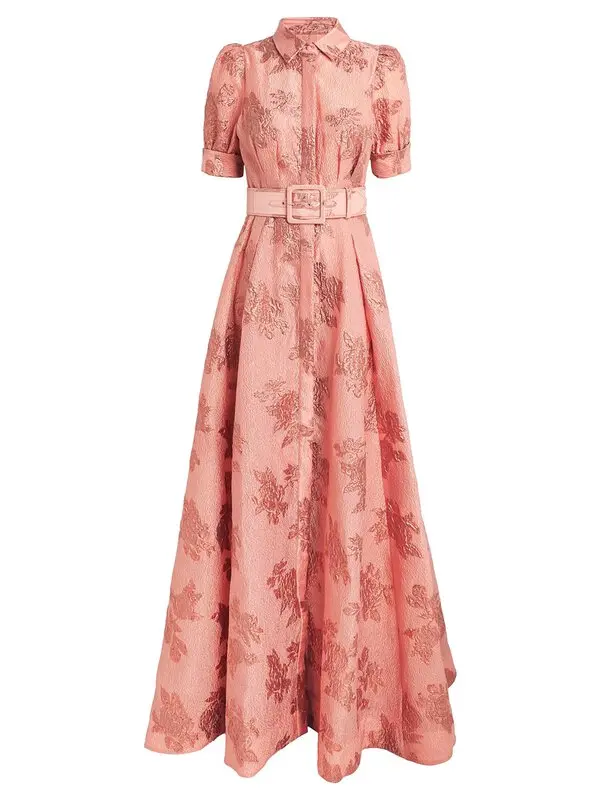 Rebecca Vallance Annette Metallic Brocade Maxi Dress - Pink