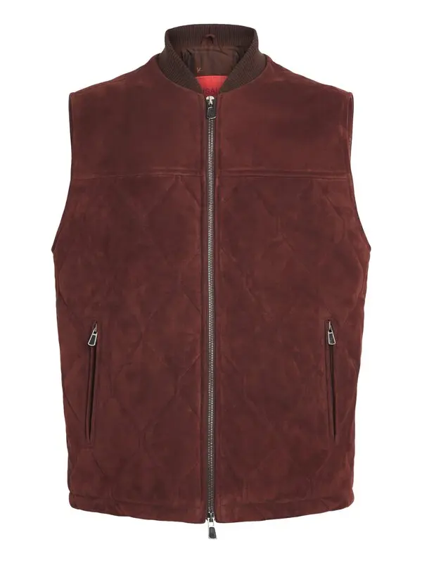 Isaia Lambskin Suede Quilted Gilet - Red