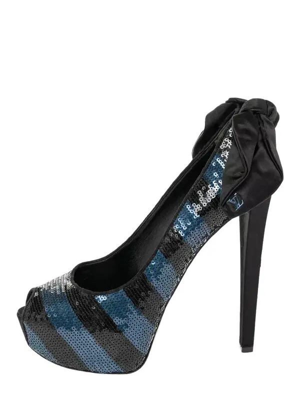 LOUIS VUITTON Sequin Bow Platform Pumps - Black