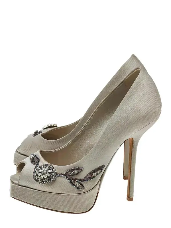 Dior Embellished Peep-toe Platform Pumps - Grey