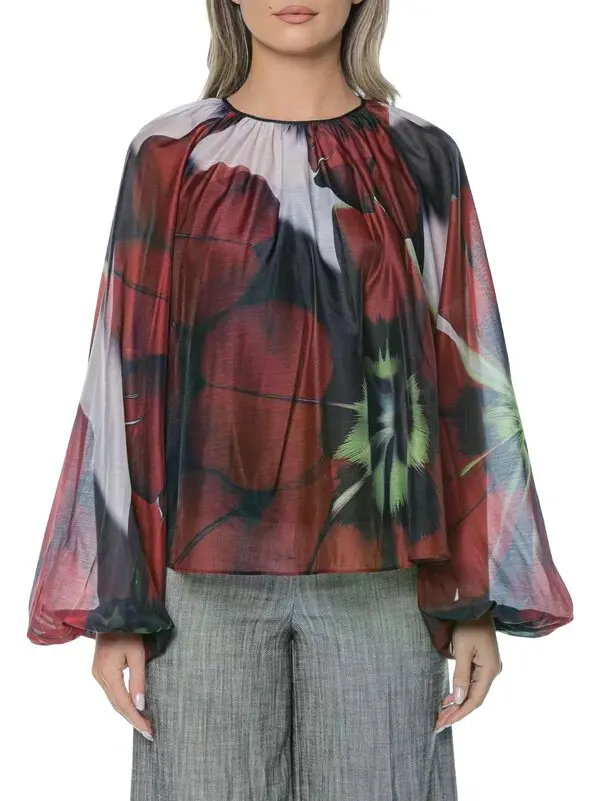 Ted Baker London Elaia Floral-print Puff-sleeve Blouse - Blue