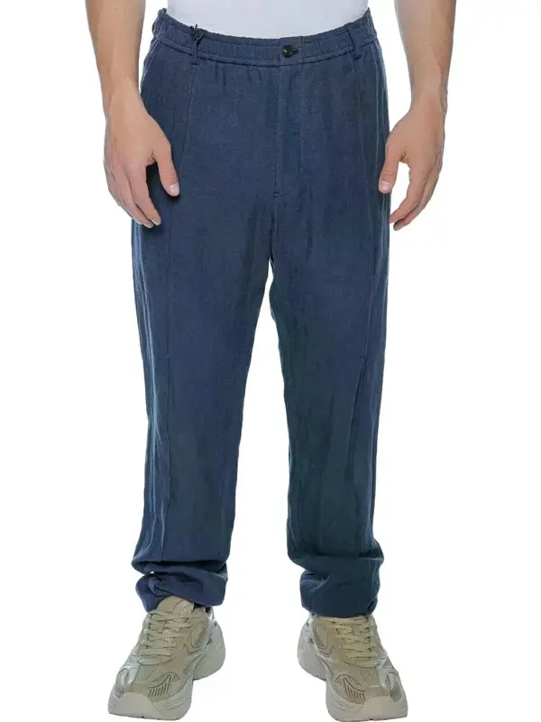Emporio Armani Linen Elasticated Waistband Trousers - Blue