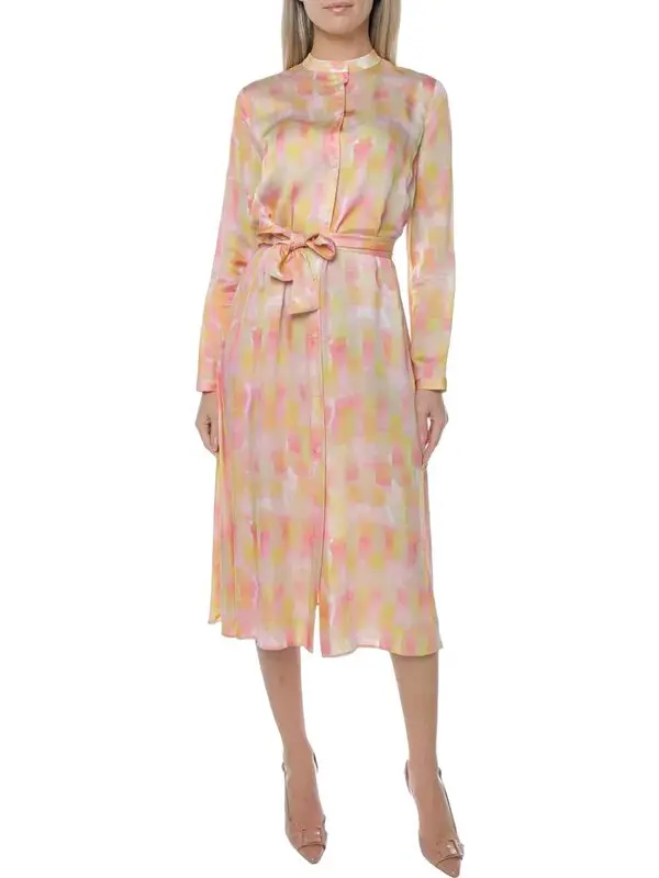 Armani Exchange Abstract Print Belted Midi Dress - Pink