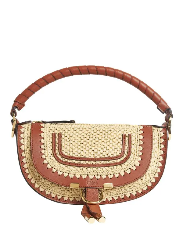 Chloé Marcie Mini Raffia-effect Shoulder Bag - Brown