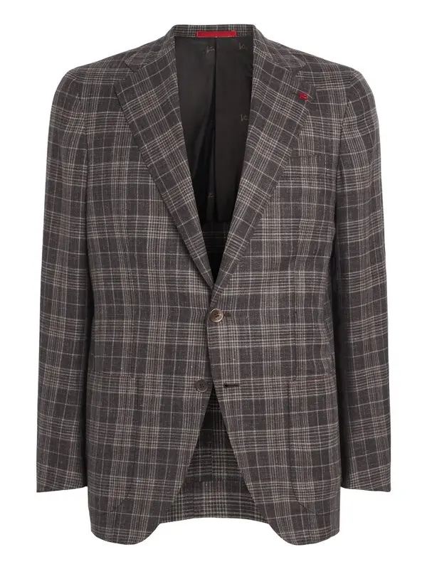 Isaia Wool-cashmere-silk-linen Check Blazer - Brown