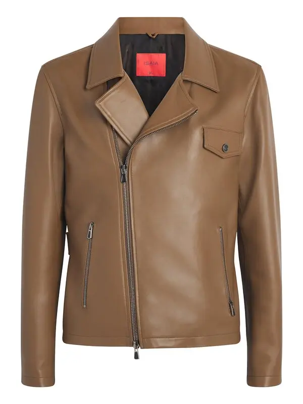 Isaia Lamb Suede Motorcycle Jacket - Brown