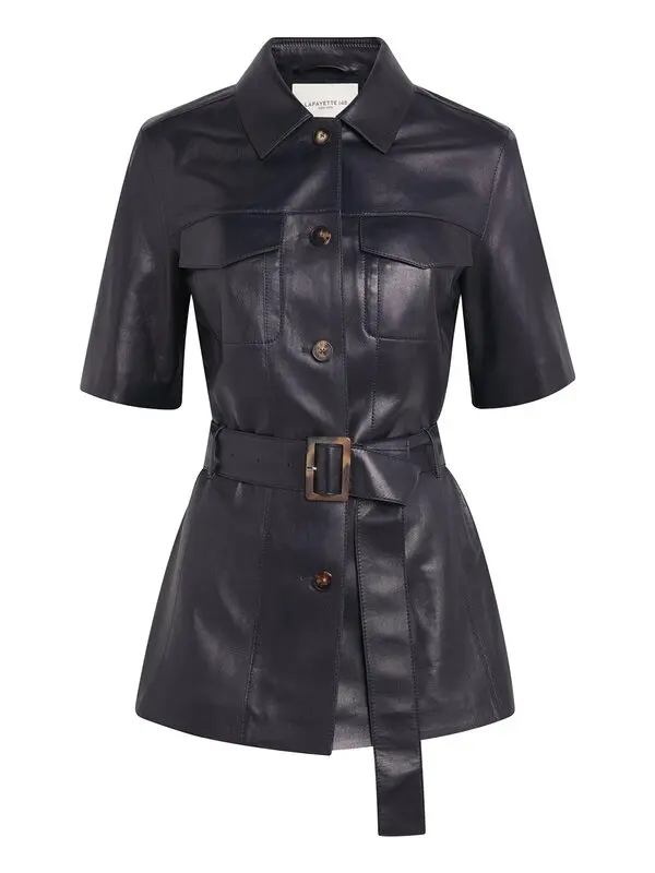 Lafayette 148 New York Lambskin Belted Jacket - Black