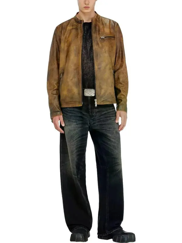 DIESEL® Oval-d Embossed Leather Jacket - Brown