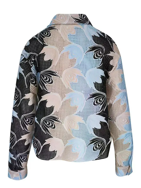 Marni Floral-embroidered Mesh Zip-up Jacket - Blue