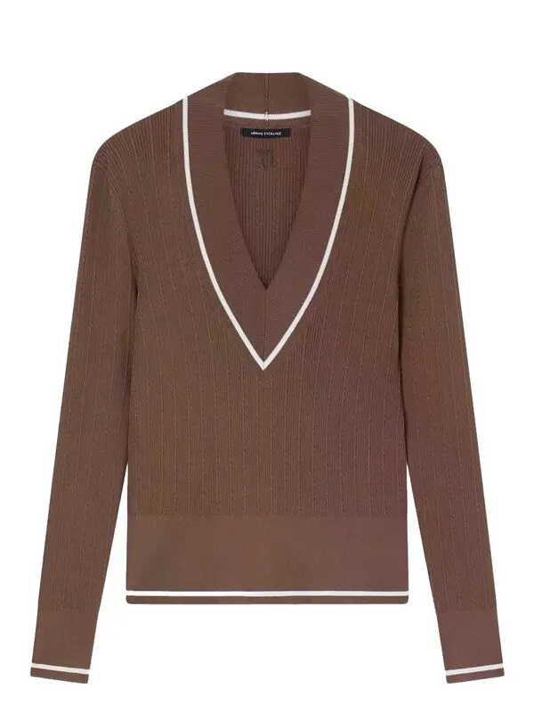 Armani Exchange Ribbed Knit V-neck Sweater - Brown
