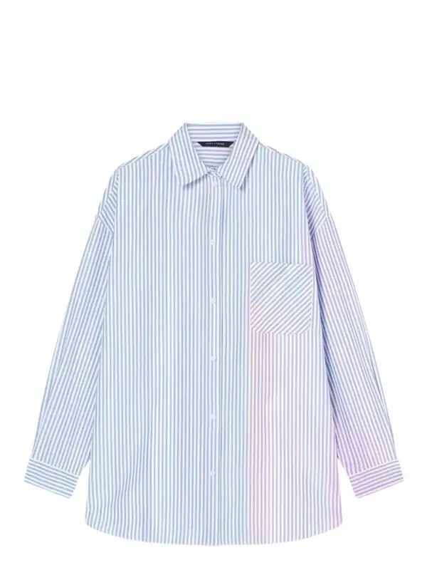 Armani Exchange Striped Print Chest Pocket Shirt - Blue