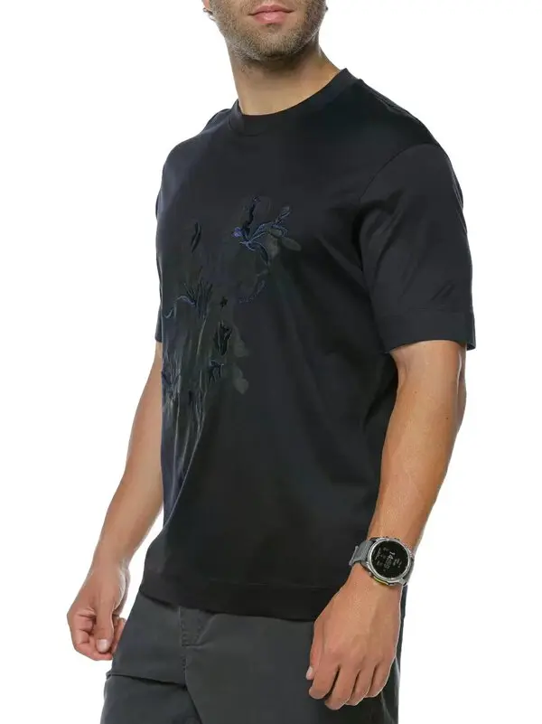 Emporio Armani Floral-embroidered T-shirt - Blue