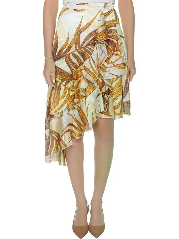 Just Cavalli Ruffled Palm-print Midi Skirt - Yellow