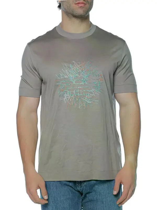 Emporio Armani Logo-embroidered T-shirt - Neutrals