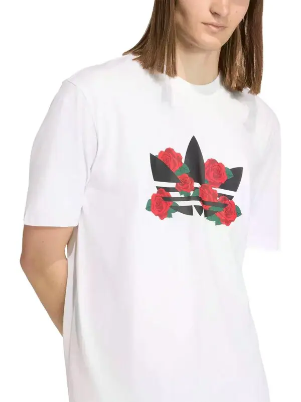 Adidas Rose-print Trefoil T-shirt - White