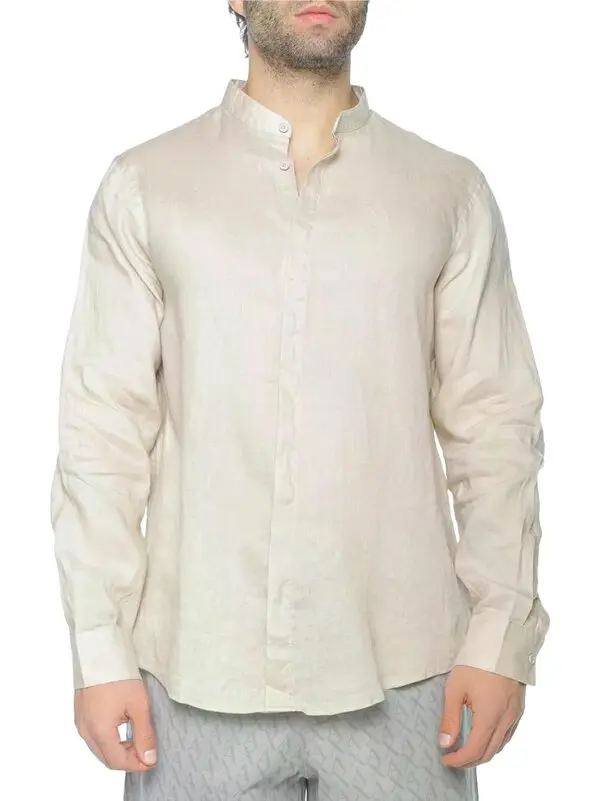 Armani Exchange Mandarin-collar Long-sleeved Shirt - Neutrals
