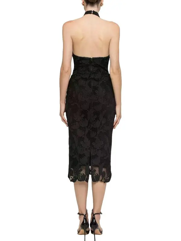 NISSA Flower Appliqué Midi Dress - Black