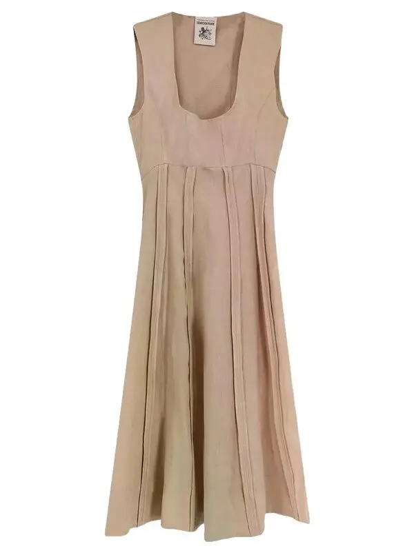 SEMICOUTURE Pleated Sleeveless Midi Dress - Neutrals