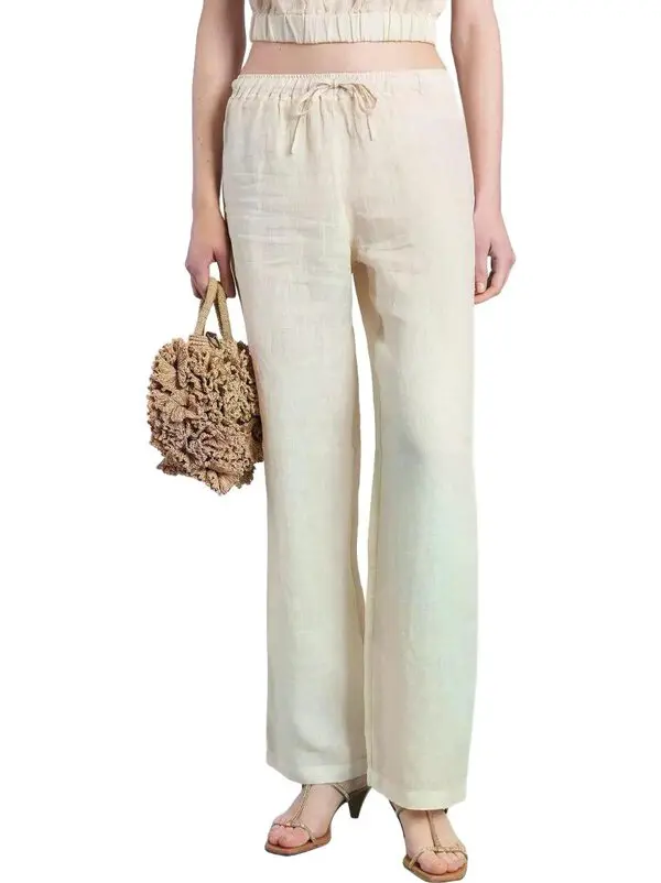 120% Lino Drawstring Straight-leg Trousers - Neutrals