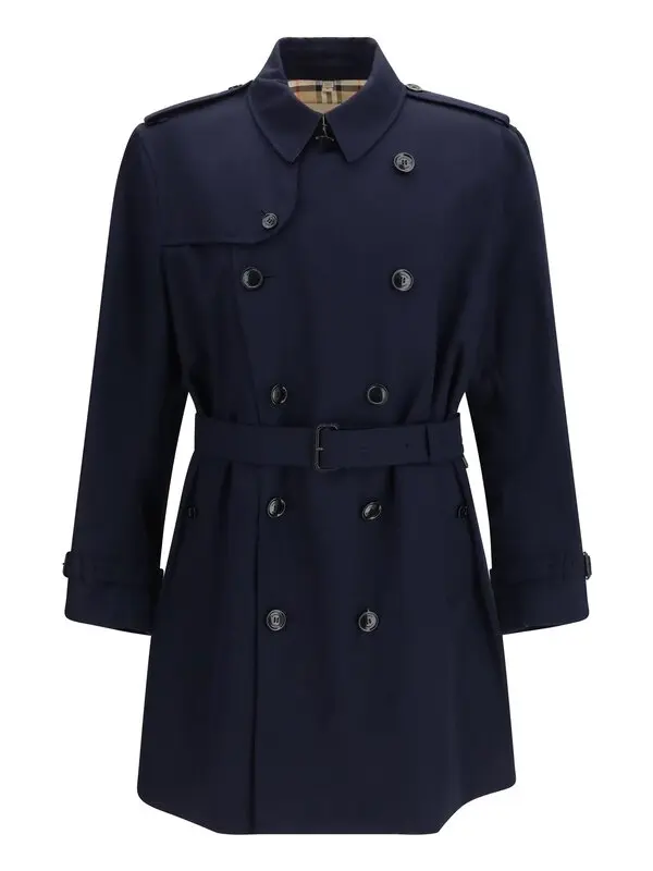 Burberry Double-breasted Belted Trench Coat - Blue