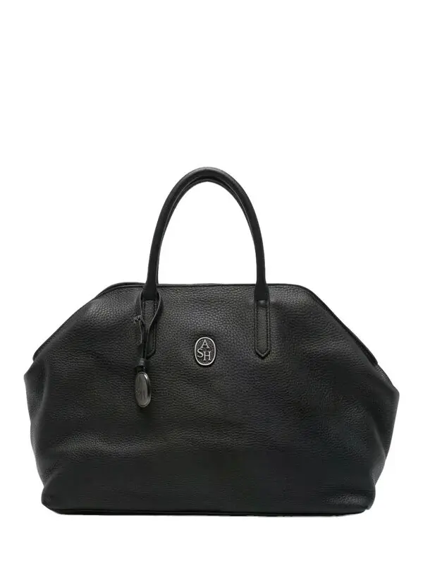 Ash Logo Plaque Pebbled Leather Tote Bag - Black