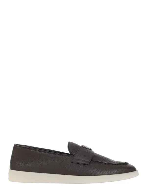 Prada Suede Loafers With Triangle Logo - Brown