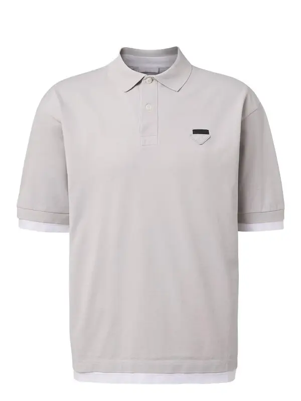 Prada Layered Cotton Piqué Polo Shirt - Grey