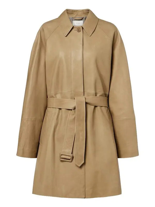 THE ROW Amaya Belted Leather Car Coat - Beige