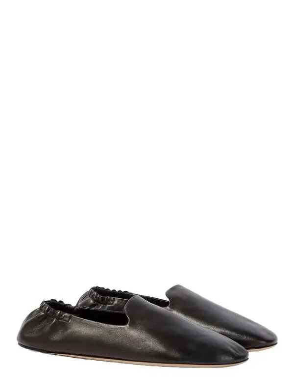 THE ROW Casa Leather Slip-on Shoes - Black