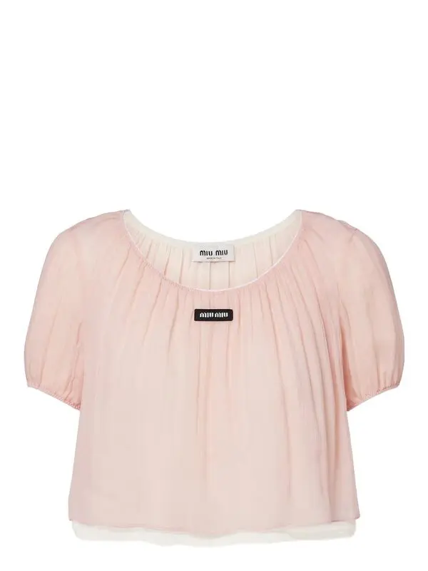 Miu Miu Layered Silk Chiffon Cropped Top - Pink
