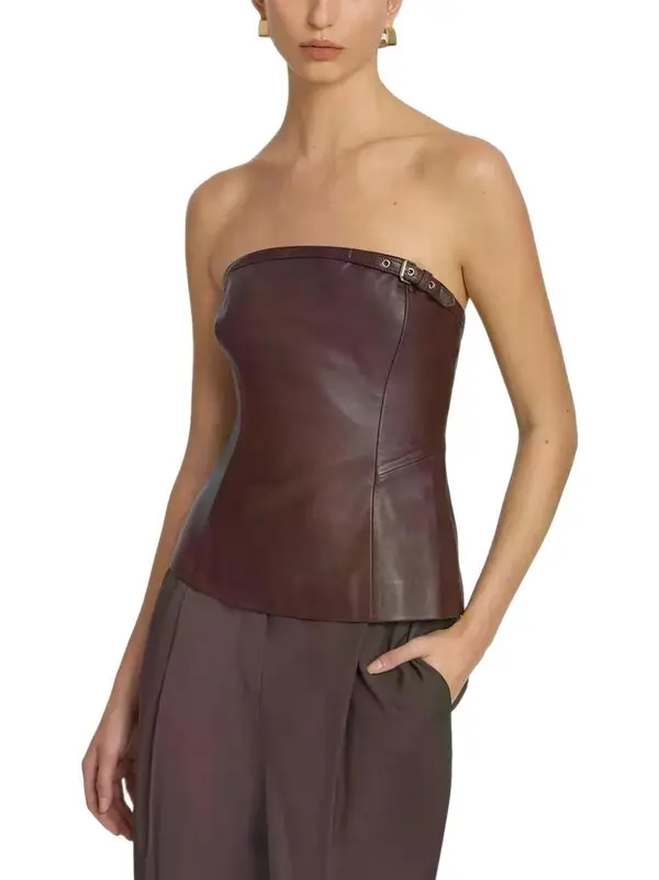 VIKTORIA & WOODS Buckle Detail Leather Top - Brown
