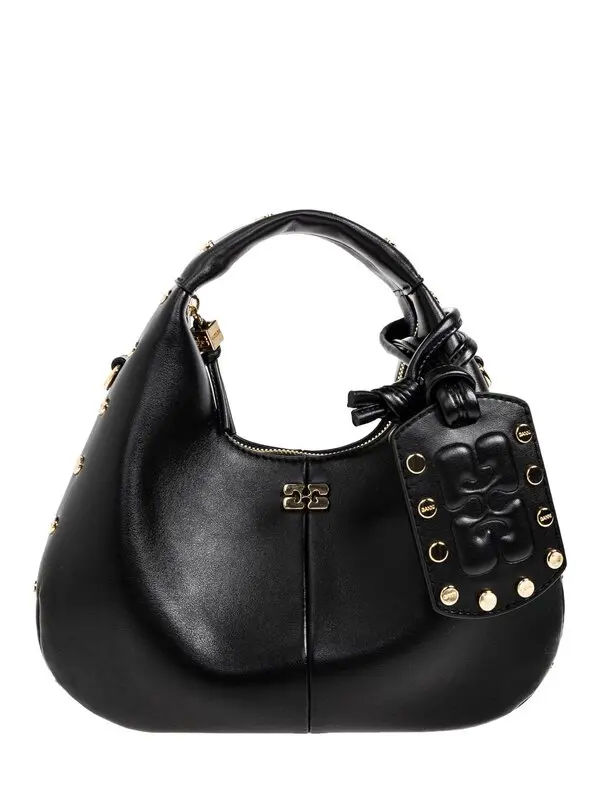 GANNI Studded Leather Hobo Bag - Black