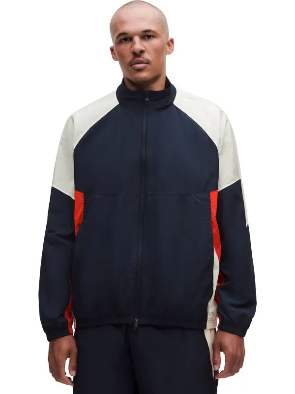 Lululemon Nylon Oversized Track Jacket - True Navy/coconut Ivory/cherry Ember