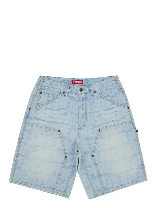 Supreme Repeat Jacquard Double Knee Denim Short - Light Washed Indigo