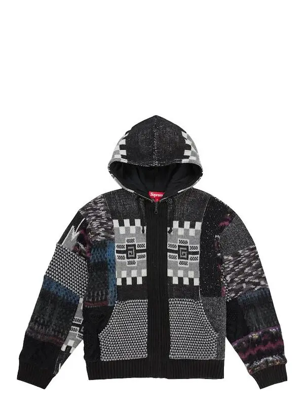 Supreme Patchwork Zip Up Hooded Sweater - Black