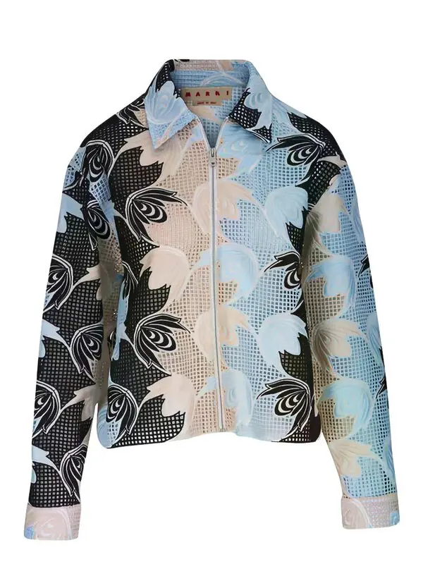 Marni Floral-embroidered Mesh Zip-up Jacket - Blue