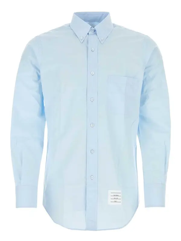 Thom Browne Logo Patch Long-sleeved Shirt - Light Blue