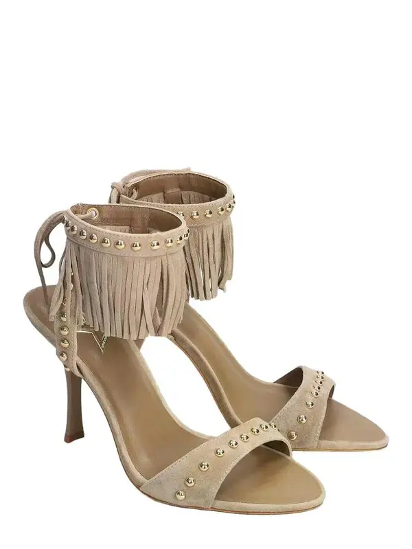 MARC ELLIS Fringed Stud-embellished Sandals - Neutrals