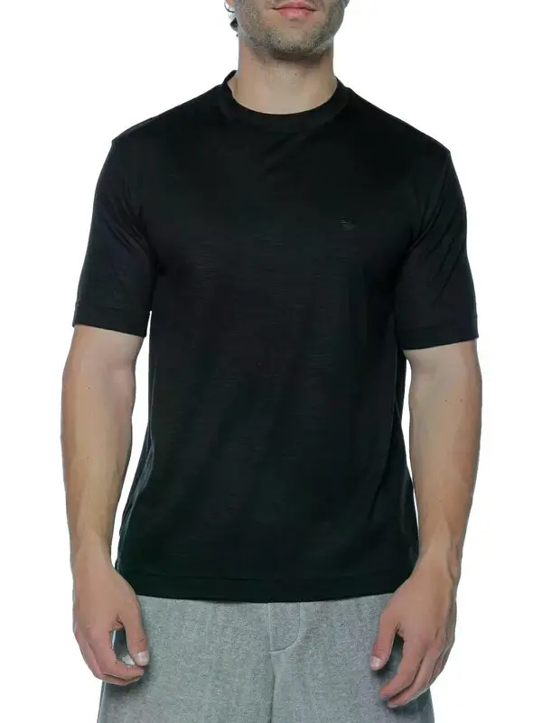 Emporio Armani Logo-embroidered Wool T-shirt - Black