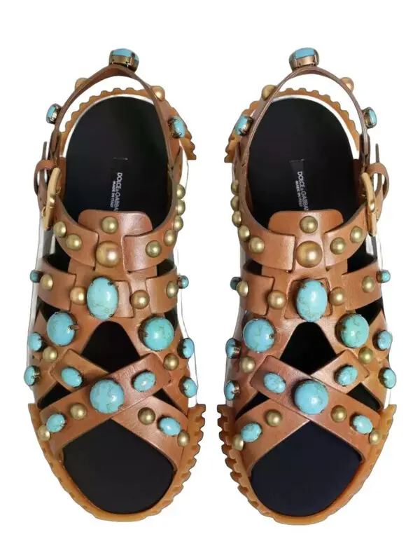Dolce & Gabbana Embellished Studded Slingback Sandals - Brown