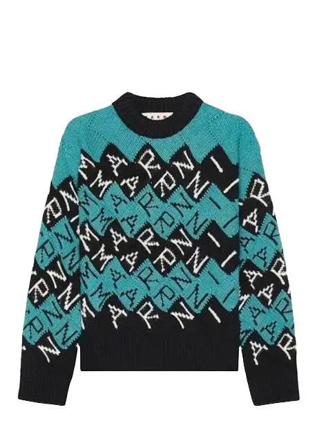 Marni Knit Wool Sweater With 3d Blocks Logo - Black