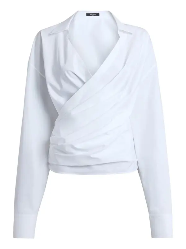 Balmain Draped Cotton Poplin Shirt - White