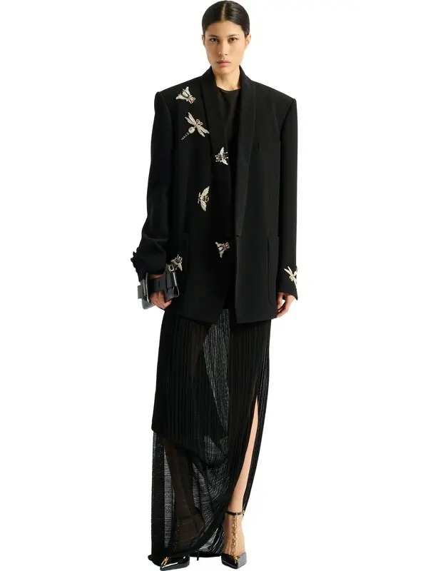 Balmain Embroidered Insect Shawl Collar Jacket - Black