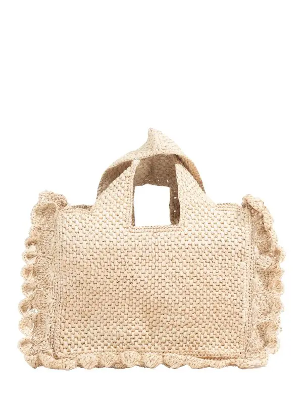 ZANATANY CONCEPTS Handknit Raffia Tote With Ruffle Trim - Gold