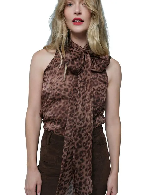 Bardot Arlette Neck Tie Printed Top - Leopard