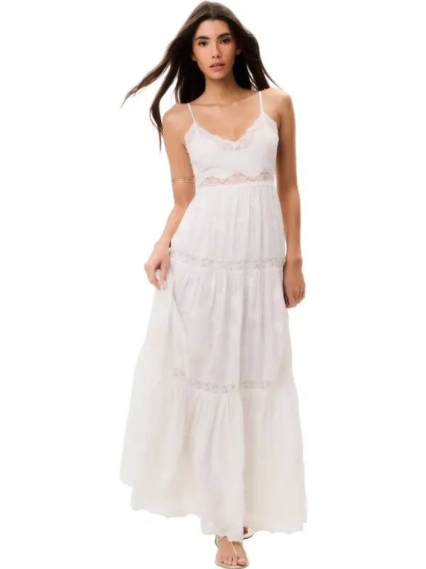 LoveShackFancy Lace-trimmed V-neck Maxi Dress - Optic White