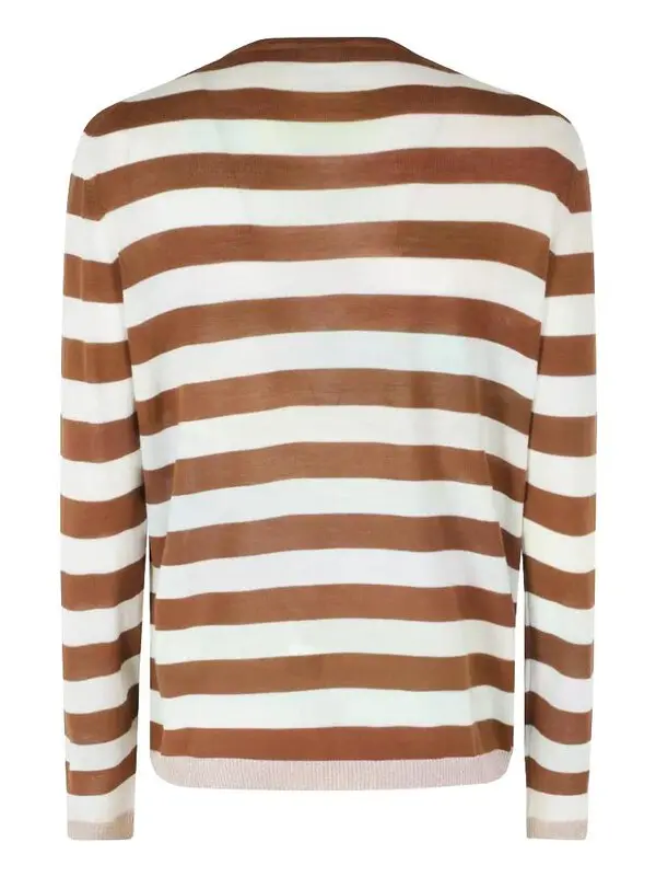 GRAN SASSO V-neck Sweater With Metallic Stripe Detailing - Brown