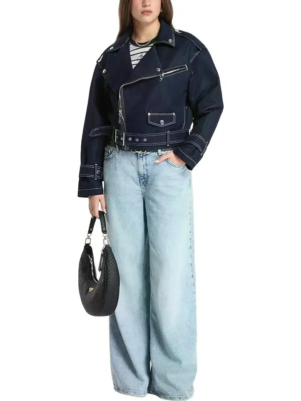 Guess Belted Contrast-stitch Biker Jacket - Blue